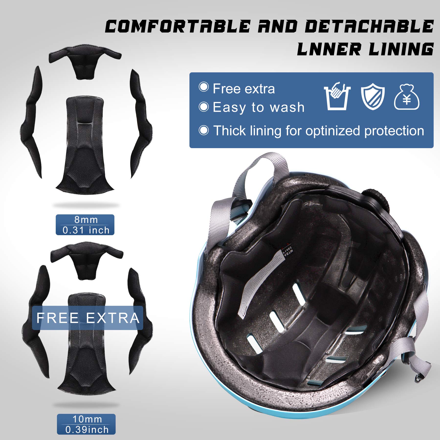 Skateboard Cycling Helmet - Two Removable Liners Ventilation Multi-Sport Cycling Skateboarding Scooter Roller for Kids, Youth & Adults