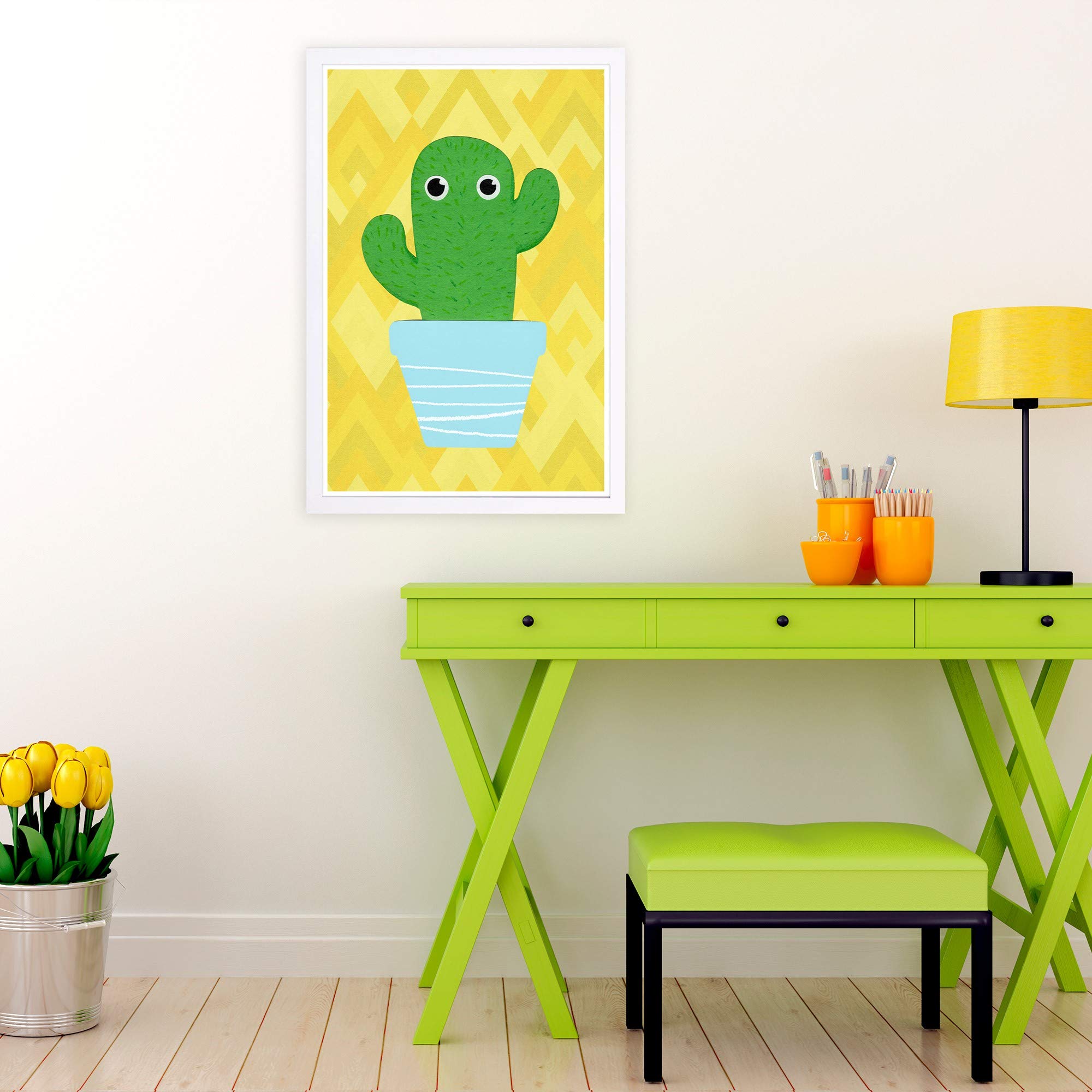 Wynwood Studio Floral and Botanical Framed Wall Art Prints 'Cactus' Home Décor, 13" x 19", Yellow, Green
