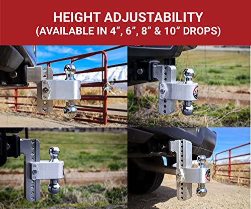 Weigh Safe Adjustable Trailer Hitch Ball Mount - 8" Adjustable Drop Hitch for 2.5" Receiver - Premium Heavy Duty Aluminum Trailer Tow Hitch w/Chrome Plated Tow Balls (2" & 2 5/16") - 18,500 GTW