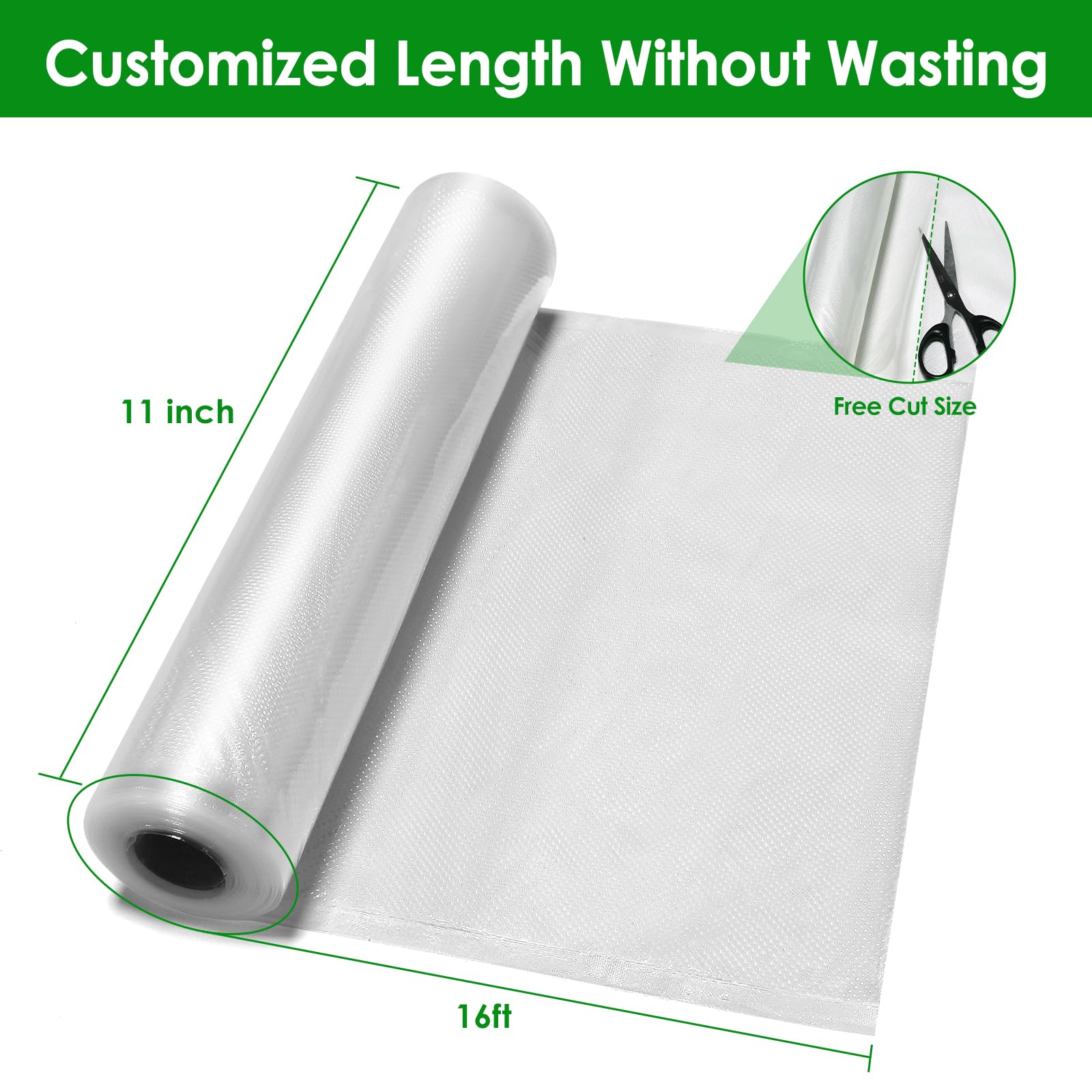 Vacuum Sealer Bags, 1 Roll 11in x 16ft, BPA Free, Durable Commercial Grade Bag Roll, Food Vac Bags for Storage, Meal Prep or Sous Vide Cooking