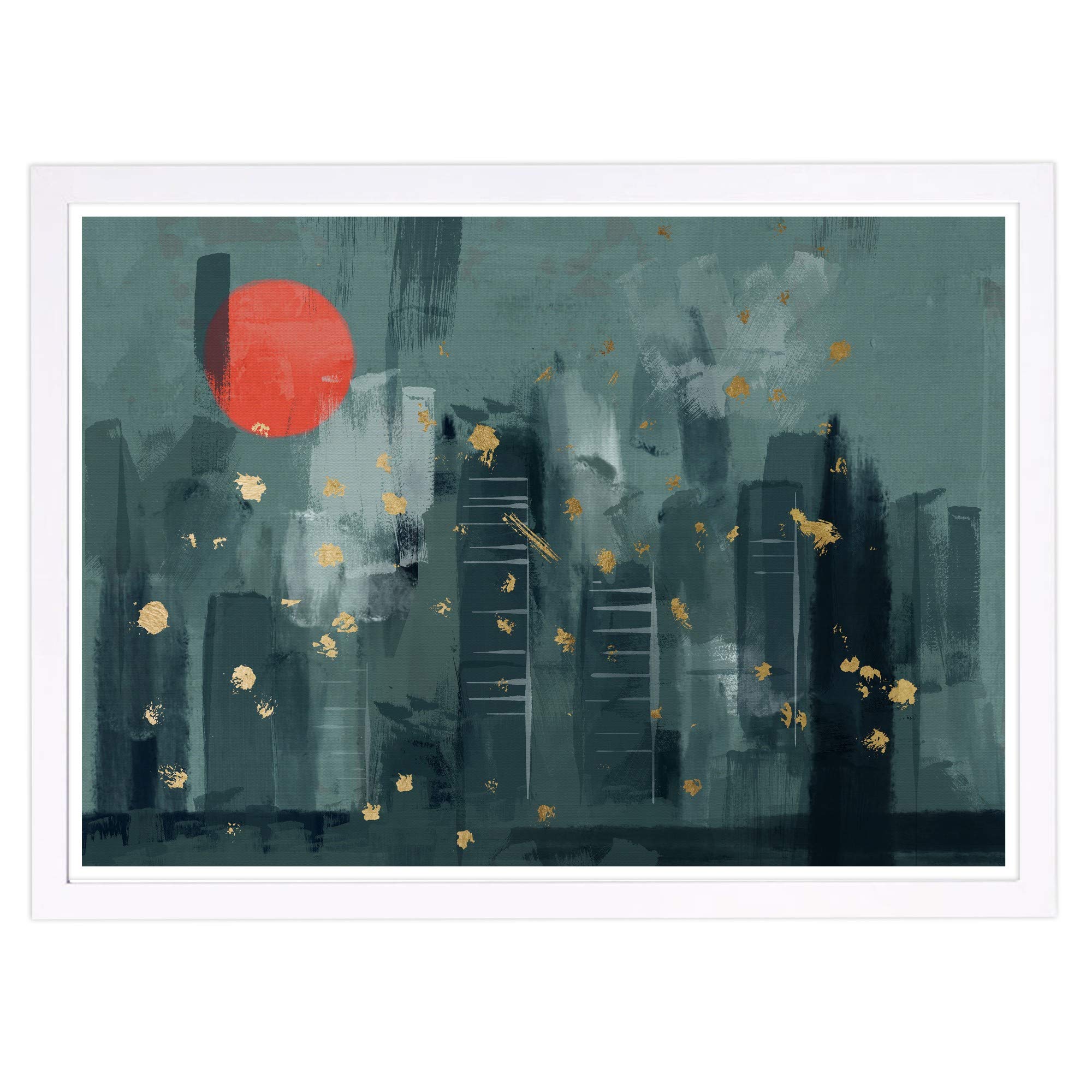 Wynwood Studio Cities and Skylines Framed Wall Art Prints 'Cityscape' Home DƩcor, 19" x 13", Green, Gold