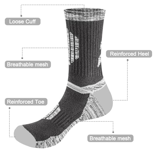 YUEDGE Men's Hiking Socks Moisture Wicking Casual Black Men Socks Cotton Cushioned Mid Calf Work Athletic Socks for Men Size 6-9, 5 Pairs