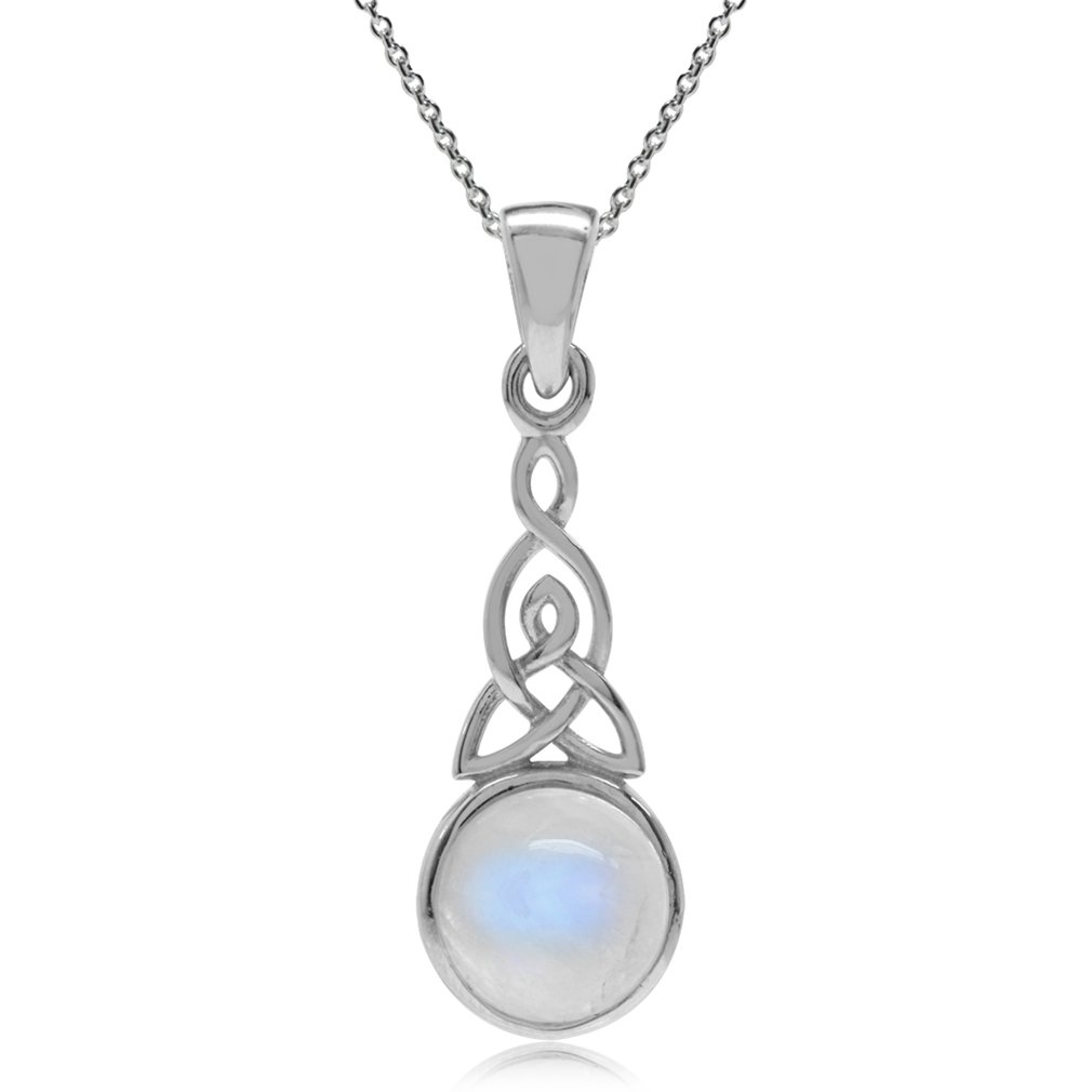 Silvershake Natural Moonstone 925 Sterling Silver Triquetra Celtic Knot Pendant with 18 Inch Chain Necklace