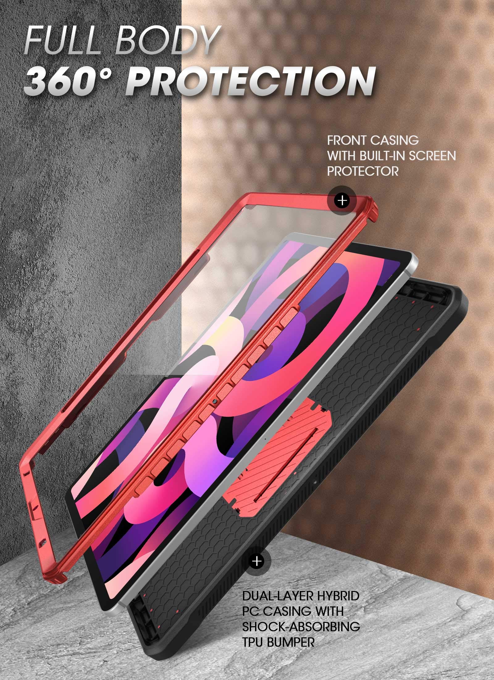 SUPCASE for iPad Air 5th Generation Case/iPad Air 4th Generation Case with Pencil Holder (Unicorn Beetle Pro), [Built-in Screen Protector & Stand] Rugged Case for iPad Air 5/4 10.9 Inch, Ruddy