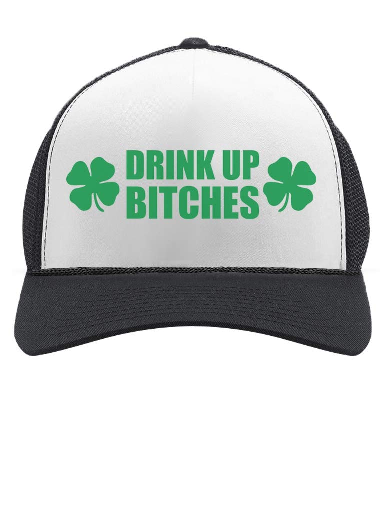 St Patricks Day Hat Funny Saint Pattys Day Hat Irish Clover Trucker Cap One Size Black/White