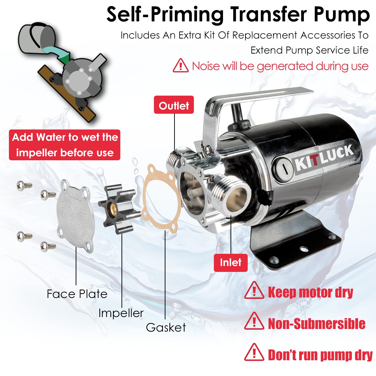 Water Transfer Pump, 115V 1/10HP 330GPH Utility Water Pump Electric With 6ft Suction Hose Kit, Portable Small Water Pump For Pool Draining, Removing Water From Rain Barrel, Aquariums, etc.