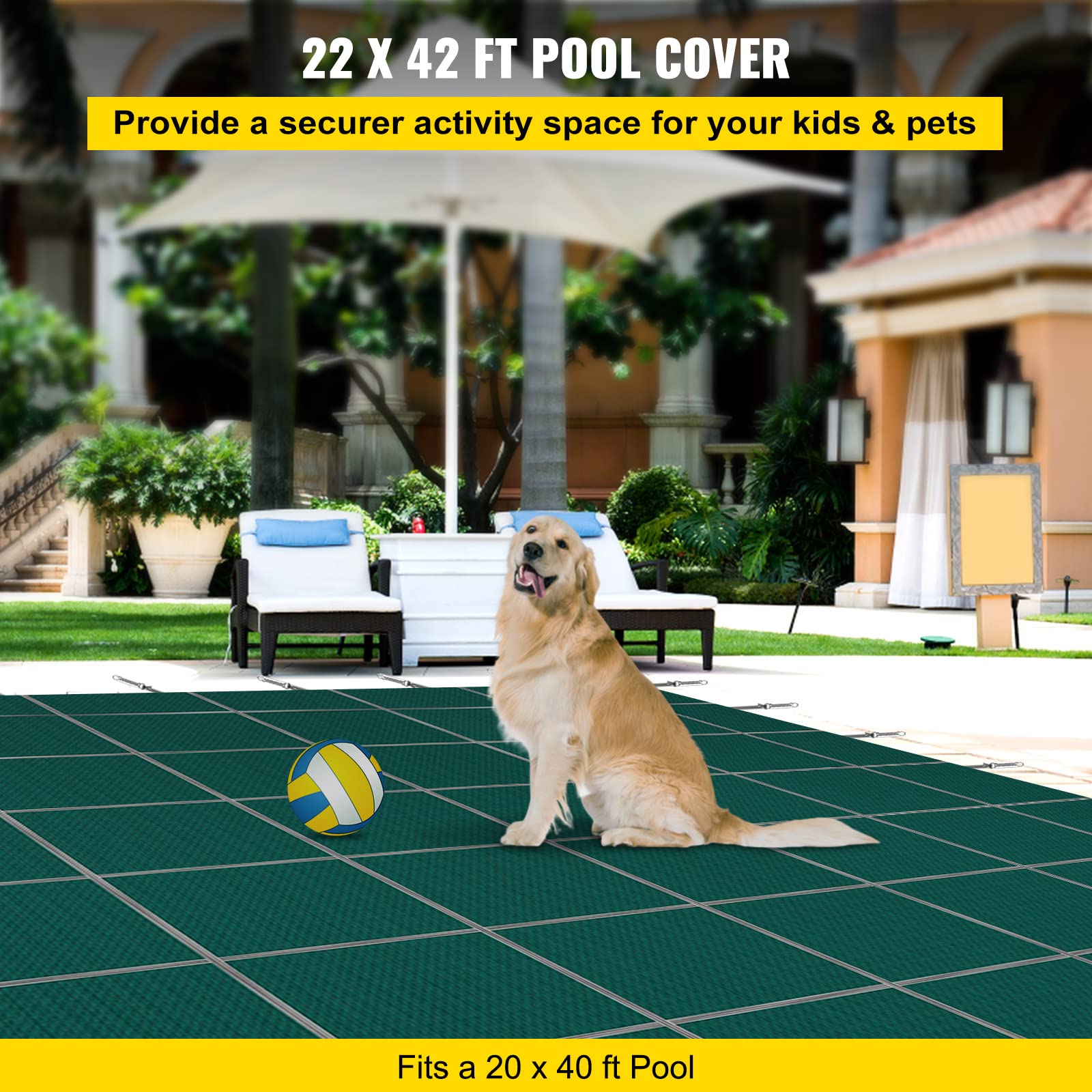 VEVOR Inground Pool Safety Cover, Fits 20 ft x 40 ft Rectangular Winter Pool Cover with Right Step, Triple Stitched, High Strength Mesh PP, Good Rain Permeability, Installation Hardware Included