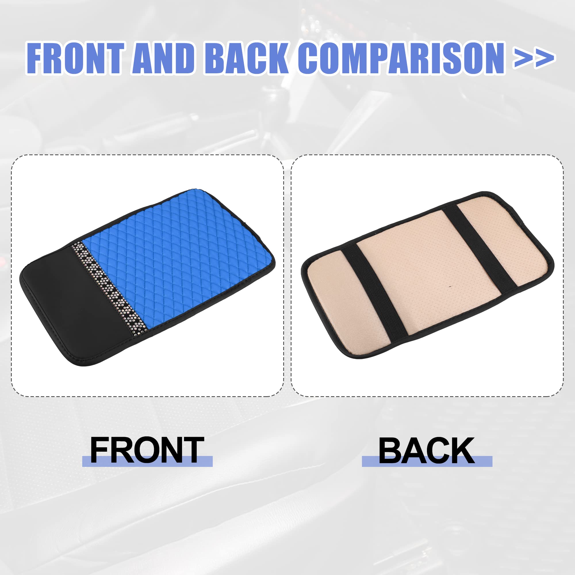 X AUTOHAUX Universal Car Center Console Lid Protector Car Armrest Cushion Waterproof PU Leather Armrest Seat Box Cover Pad for Vehicle Blue