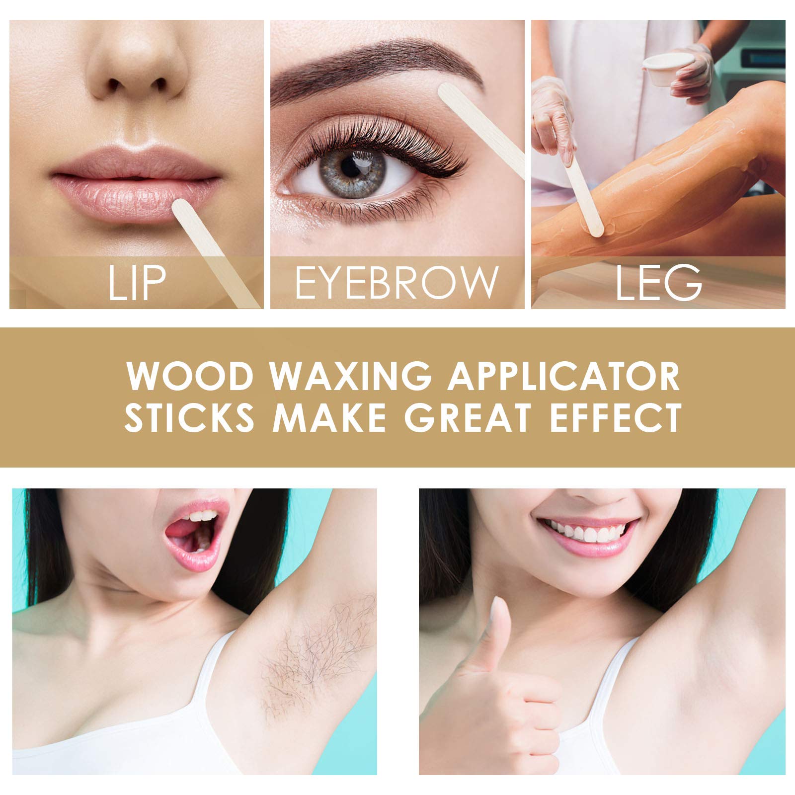 Wax Sticks, Shellvcase 400 PCS 4 Sizes Wood Waxing Sticks, Smooth Multi-Purpose Beauty Spatula, Wax Stick for Hair Removal Eyebrow and Body, Birch Waxing Applicator Sticks