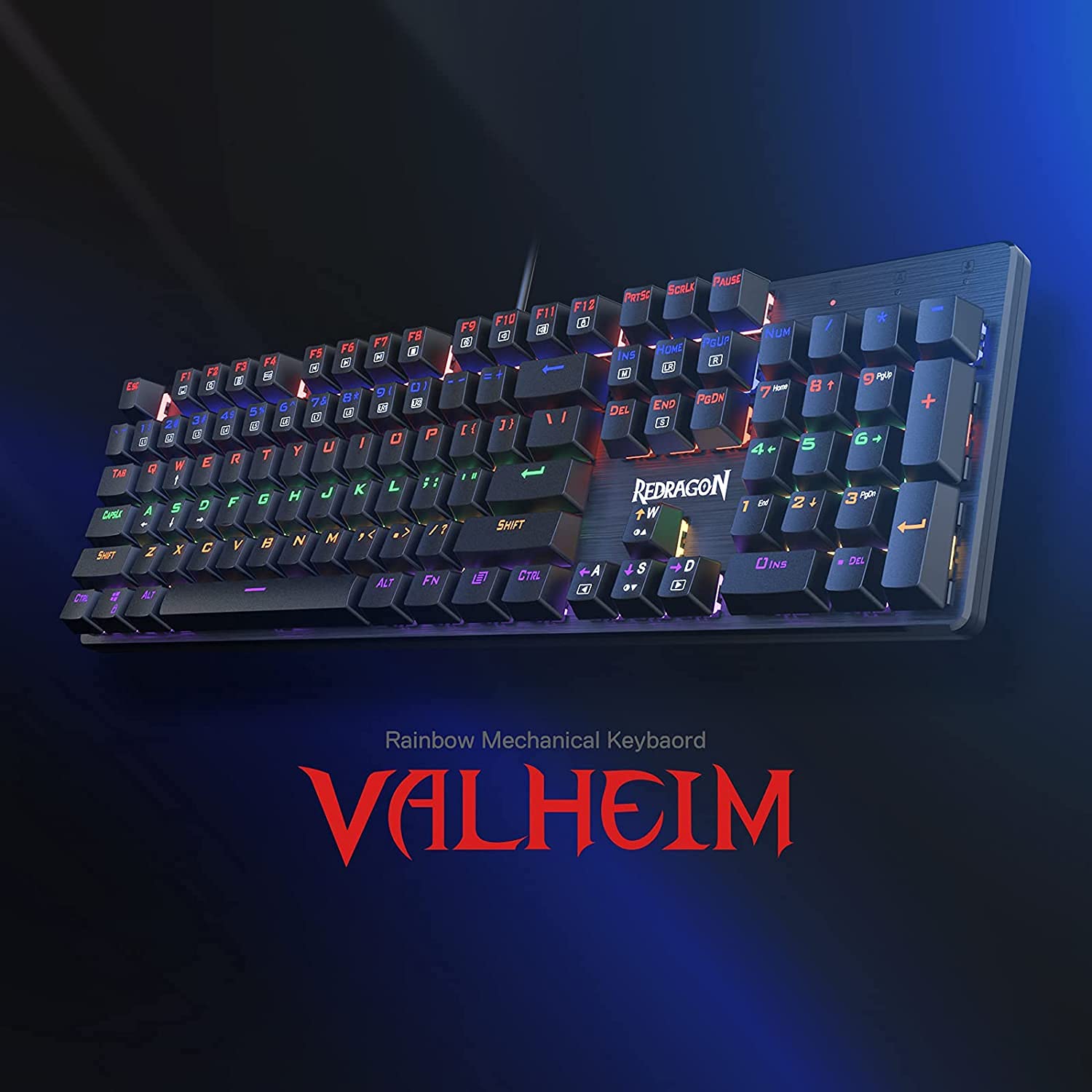 Redragon K608 Valheim Rainbow Gaming Keyboard, 104 Keys NKRO Mechanical Keyboard w/Linear and Quiet Red Switch