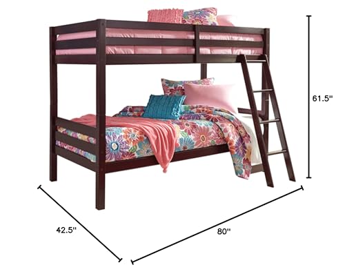 Signature Design by Ashley Halanton Traditional Twin Over Twin Solid Wood Bunk Bed with Ladder, Convertible to 2 Individual Beds, Espresso