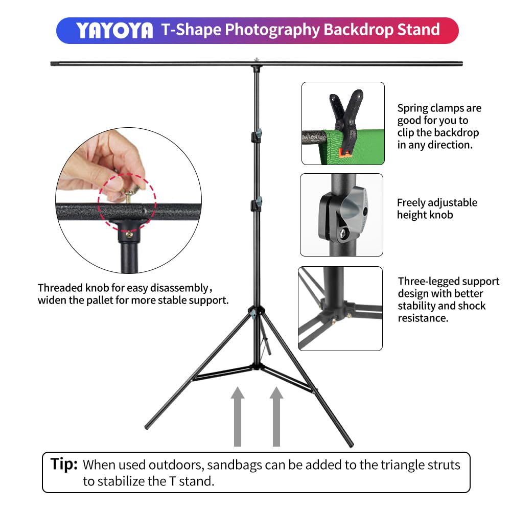 White Greenscreen Background T-Shape Portable Backdrop Stand, YAYOYA 6.5 X 5 Small White Background Green Screen Backdrop Stand Kit, Photo Backdrop Stand with Bag & Clamps for Photography Streaming