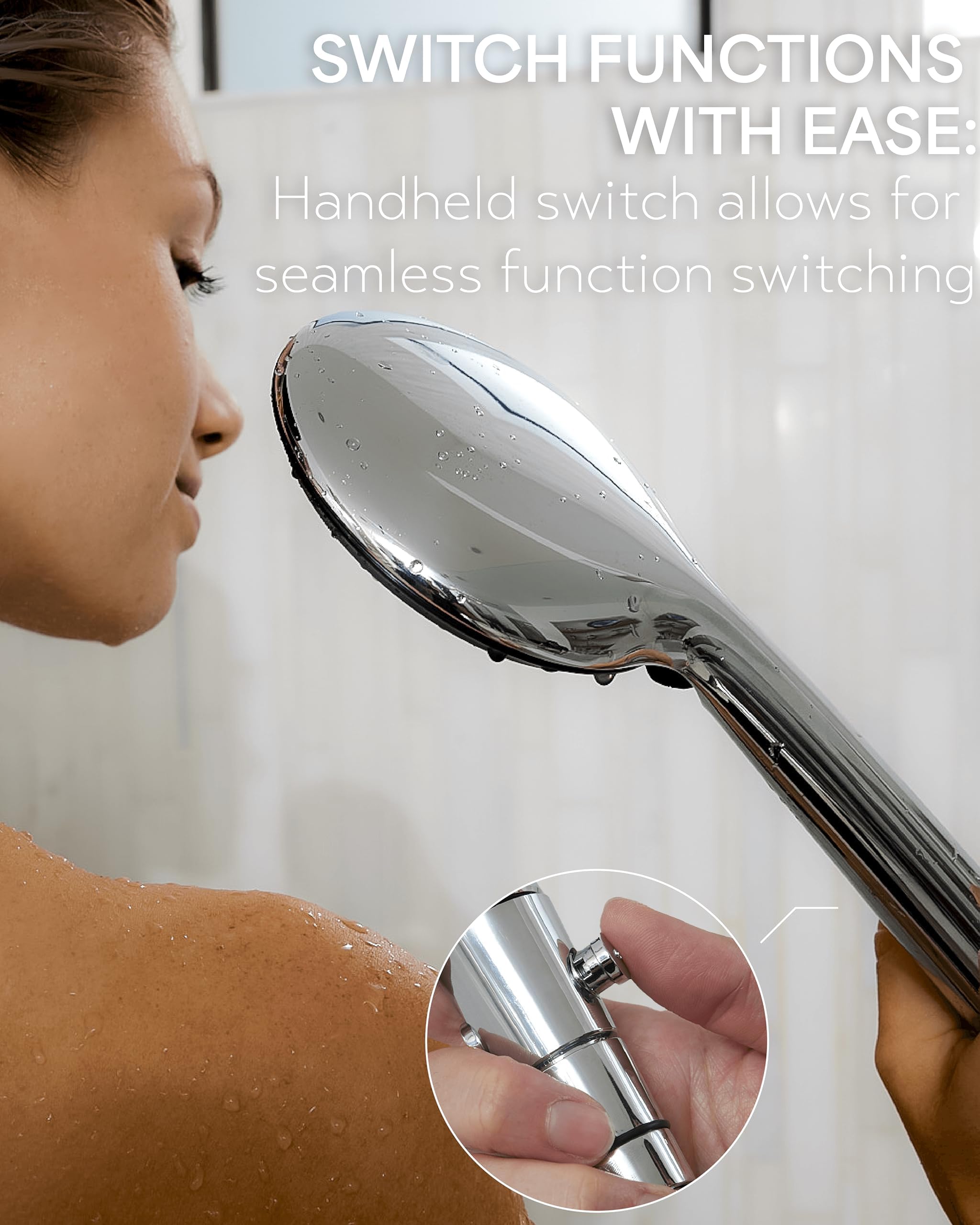 Veken 12 Inch High Pressure Rain Shower Head -Shower Heads with 5 Modes Handheld Spray Combo- Wide RainFall shower with 70" Hose & Bracket- Adjustable Dual Showerhead with Anti-Clog Nozzles - Chrome