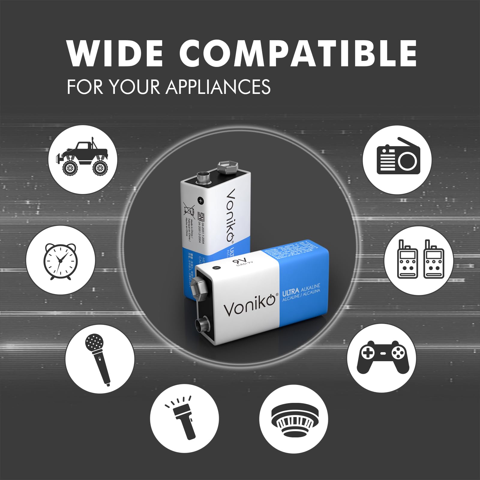 Voniko 9V Batteries - Alkaline 9V Battery 12 Pack - Ultra Long Lasting with a 7-Year Shelf Life