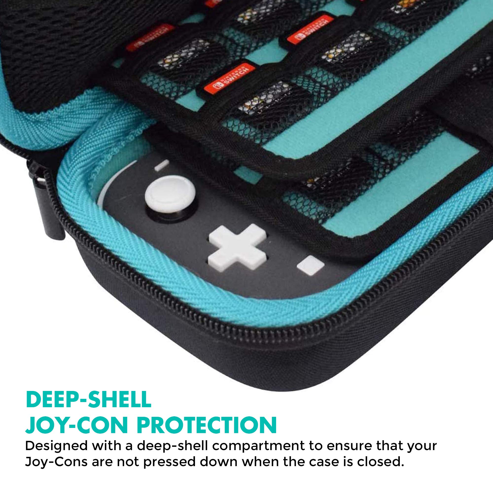 TakeCase Carrying Case Compatible with Nintendo Switch Lite - Includes Pouch That Fits Adapter/Charger, Accessories, and 16 Games Storage - Perfect for Travel - Blue/Turquoise