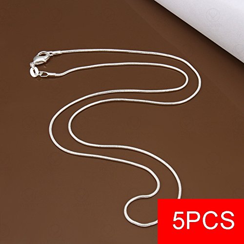 Zhx 3PCS/5PCS 925 Sterling Silver Snake Chains Necklaces 16" 18" 20" 22" 24" 26" 28" 30" ( multi-color ,5pcs 18 inch) (5pcs 22 inch, multi-color)