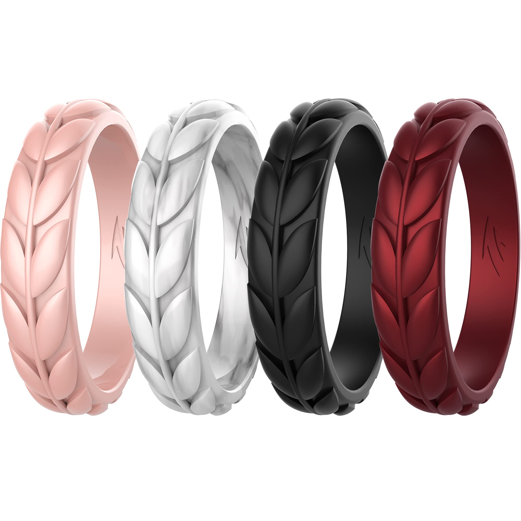 Zollen 4 Packs Olive Leaves Silicone Wedding Rings for Women, Rubber Wedding Bands Stackable Ring, Size 6