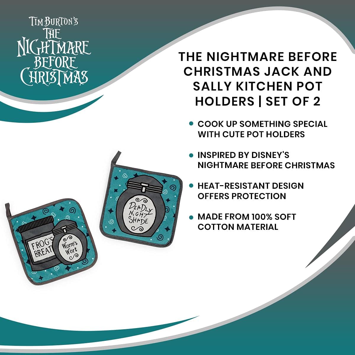 The Nightmare Before Christmas Jack and Sally Kitchen Pot Holders | Set of 2