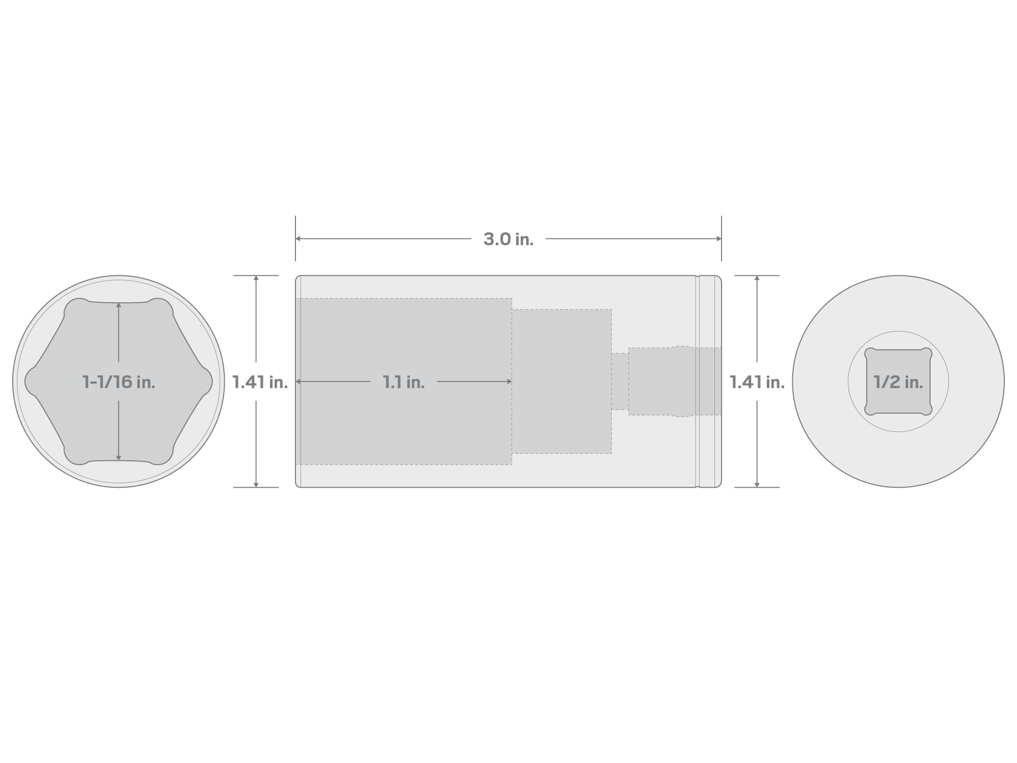 TEKTON 1/2 Inch Drive x 1-1/16 Inch Deep 6-Point Socket | SHD23027