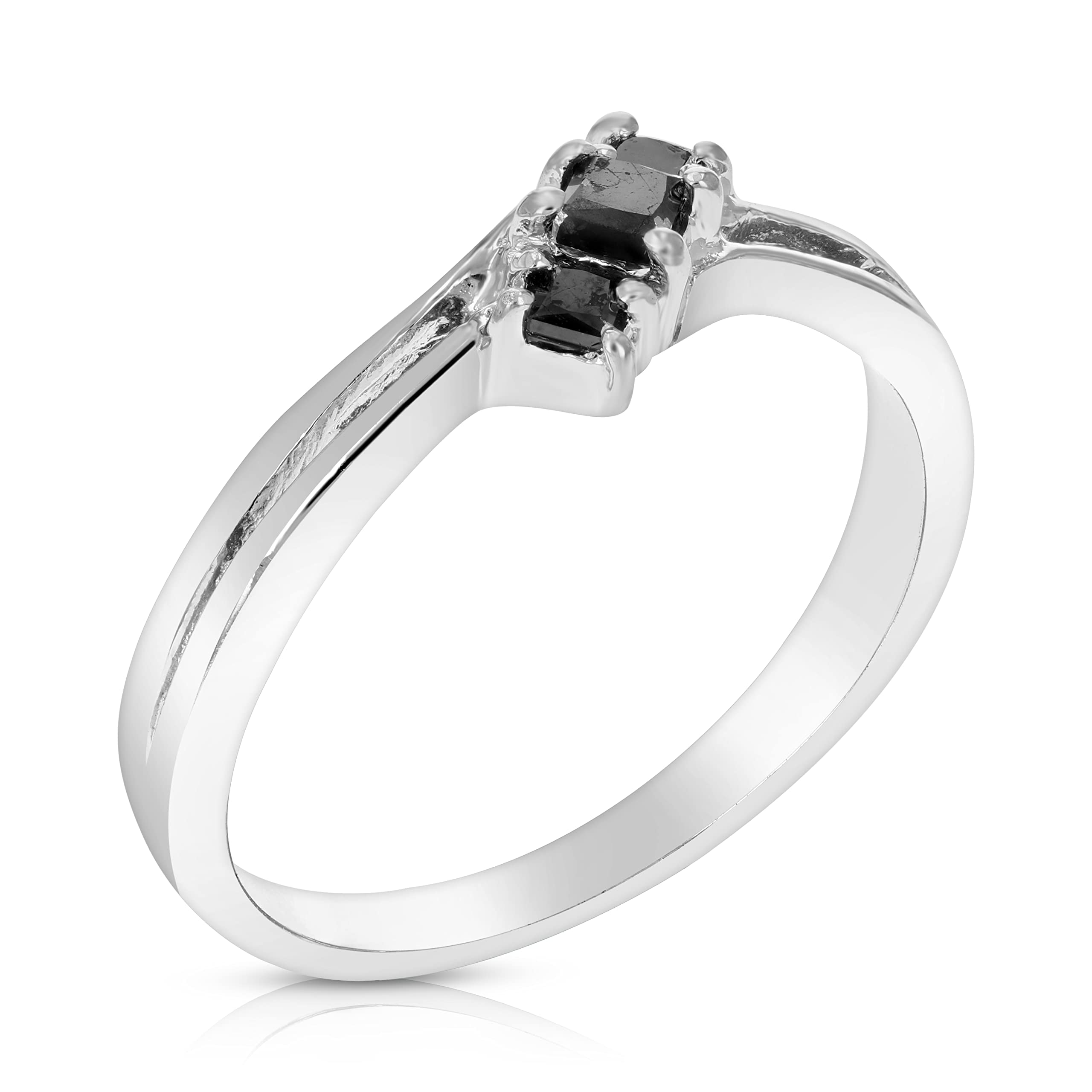 Vir Jewels 1/2 cttw 3 stone Princess Cut Black Diamond Ring .925 Sterling Silver Rhodium Size 7