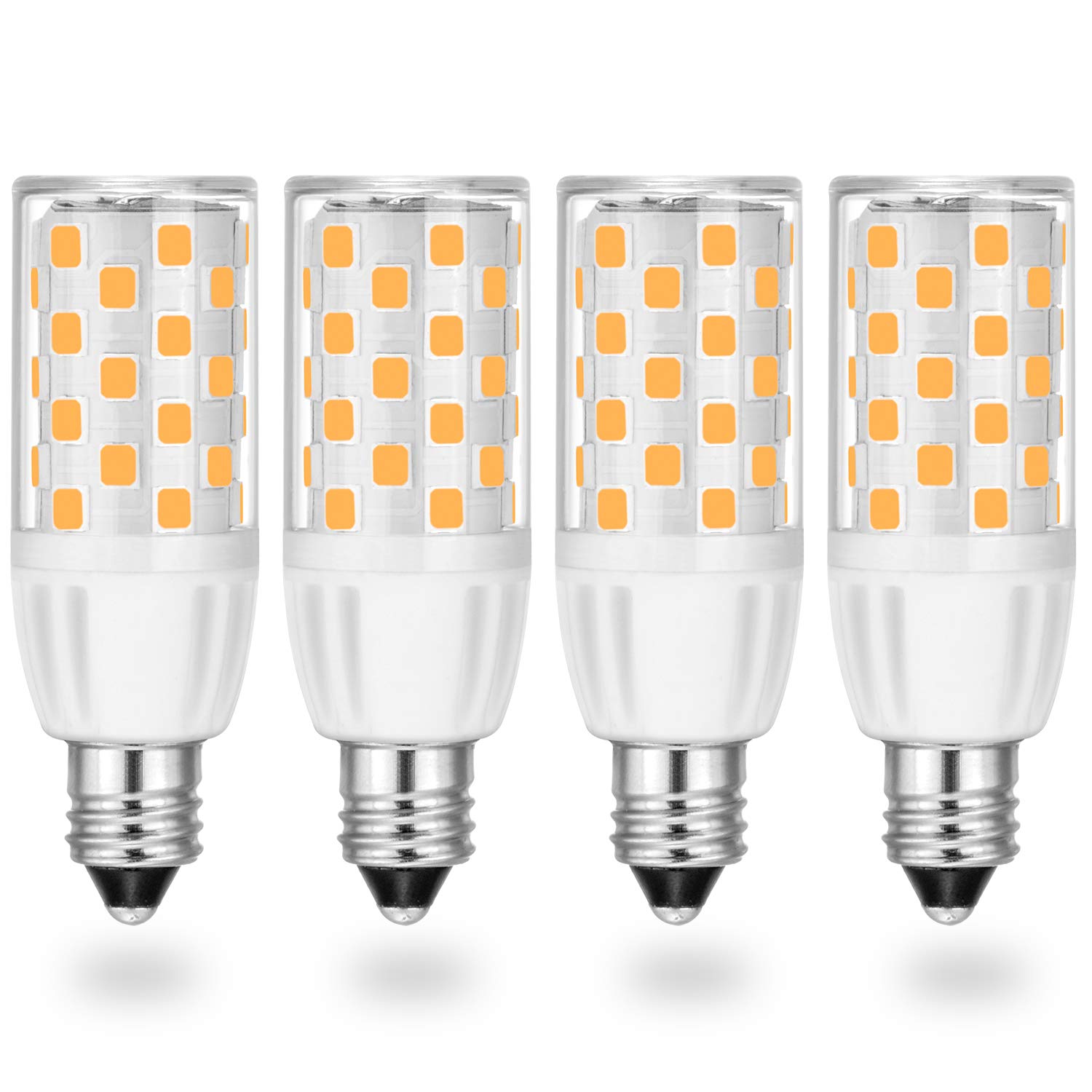 YUIIP E11 LED Dimmable Bulb 6W (50W 60W Halogen Bulbs Equivalent), Warm White 3000K JD E11 Mini Candelabra Base Corn Light Bulb, AC120V for Chandeliers Ceiling Fan Light, (Pack of 4)