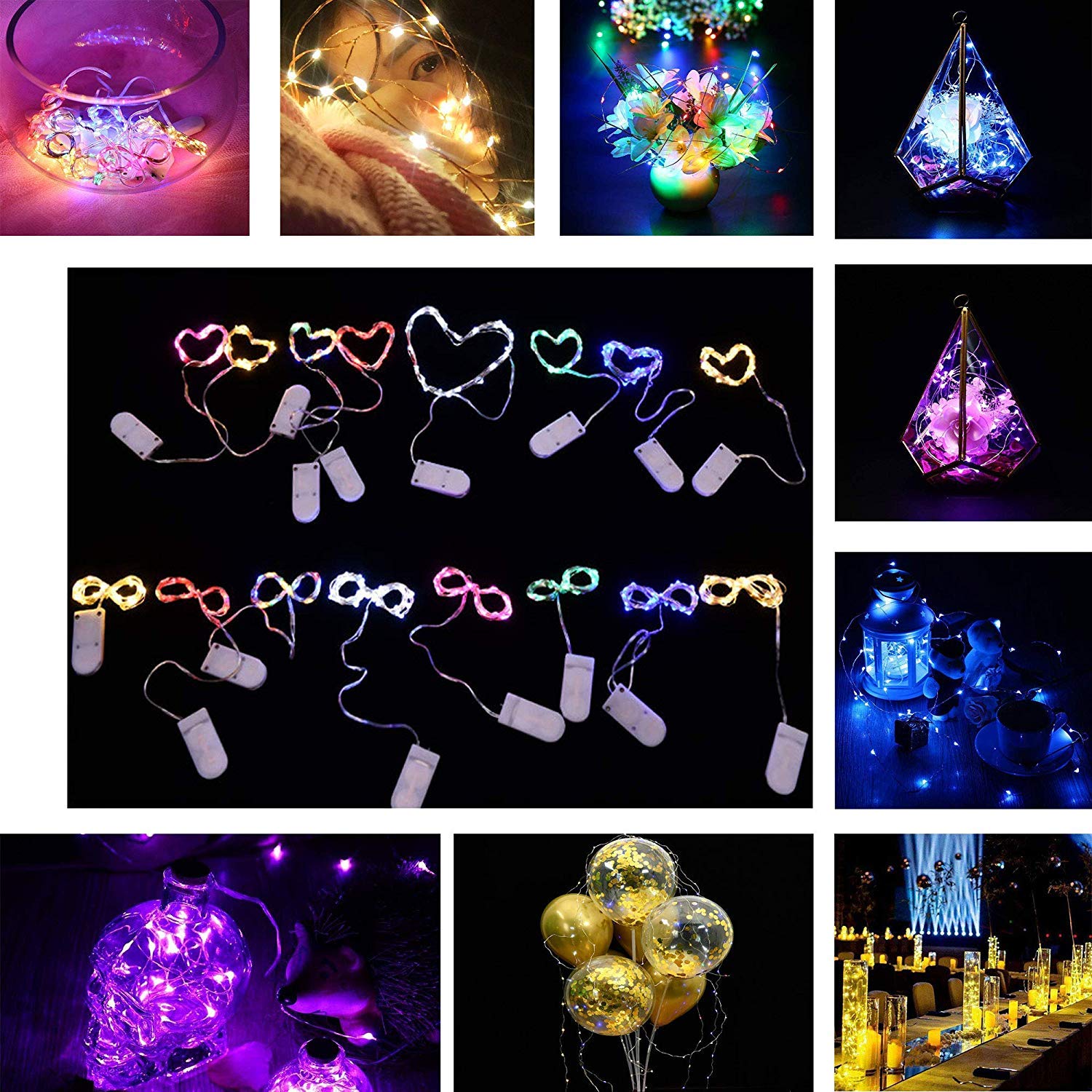 VOOKRY 8 Pack 30 LED Fairy Lights Battery Operated-10ft Mini Copper Wire String Lights Firefly Starry Moon Lights for DIY Crafts Wedding Party Table Centerpieces Bedroom Costume Christmas(Multicolor)