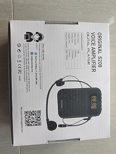 WinBridge S209 Bluetooth Voice Amplifier for Teachers with Portable Microphone Headset Wired, Personal Voice Amplifier Features Mute, Record, LED Display, No Feedback 16W