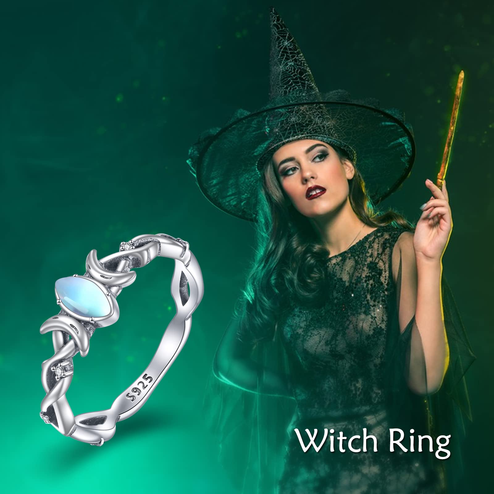 YFN Triple Moon Goddess Ring Sterling Silver Moonstone Rings Wiccan Pagan Jewelry Gifts for Women