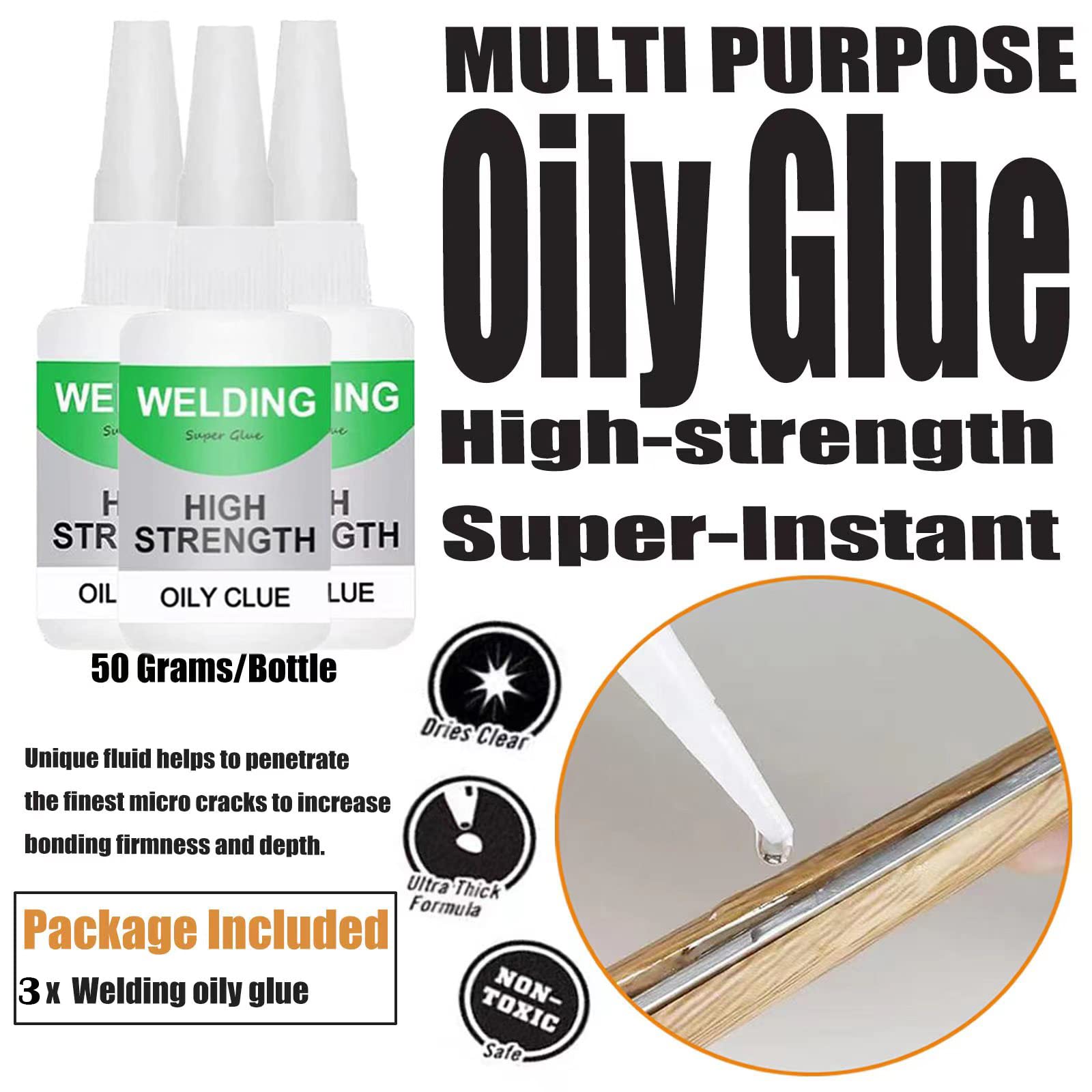 Welding High-strength Oily Glue, Super-Instant Glue, Multi Purpose Strong Glue for Plastic, Rubber, Metal, Wood, Ceramics, Leather(3PCS)