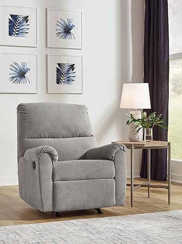 Signature Design by Ashley Miravel Casual Manual Rocker Recliner, Light Gray