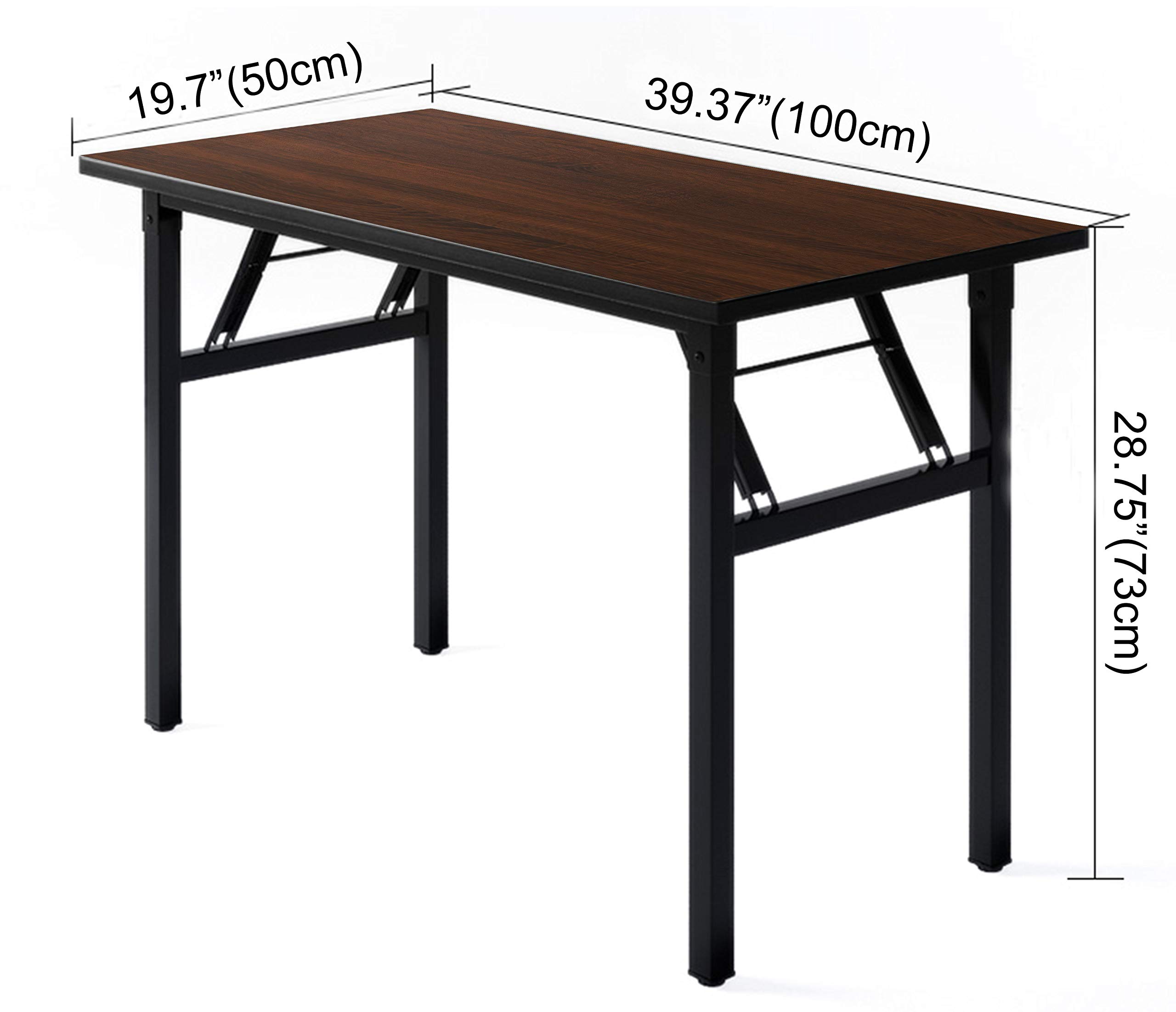 tiktecklab Writing Computer Desk Office Desk 39.37” Folding Computer Table Workstation Folding Laptop Table,Home Office Desk w Keyboard Mat, No Assembly Needed, Dark Walnut Color