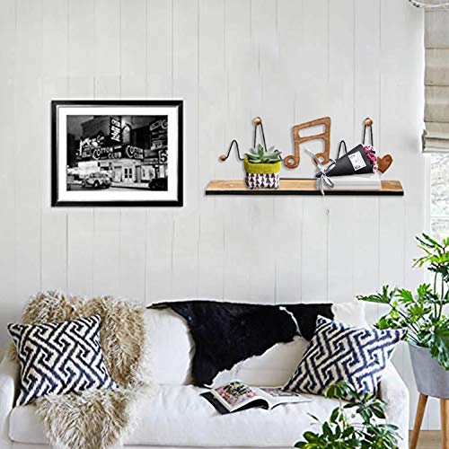 ZART HOME 24" Floating Shelf with Music Note - Hanging Mounted Kitchen Storage Shelves - Wall Decoration Shelf for Living Room(Brown)