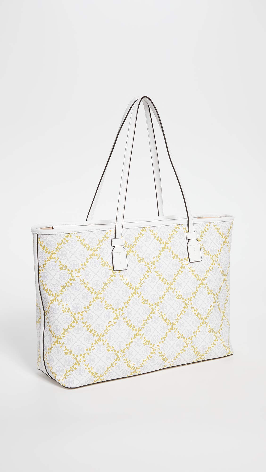 Tory Burch Women's T Monogram Floral Vine Top Zip Tote, New Ivory, One Size