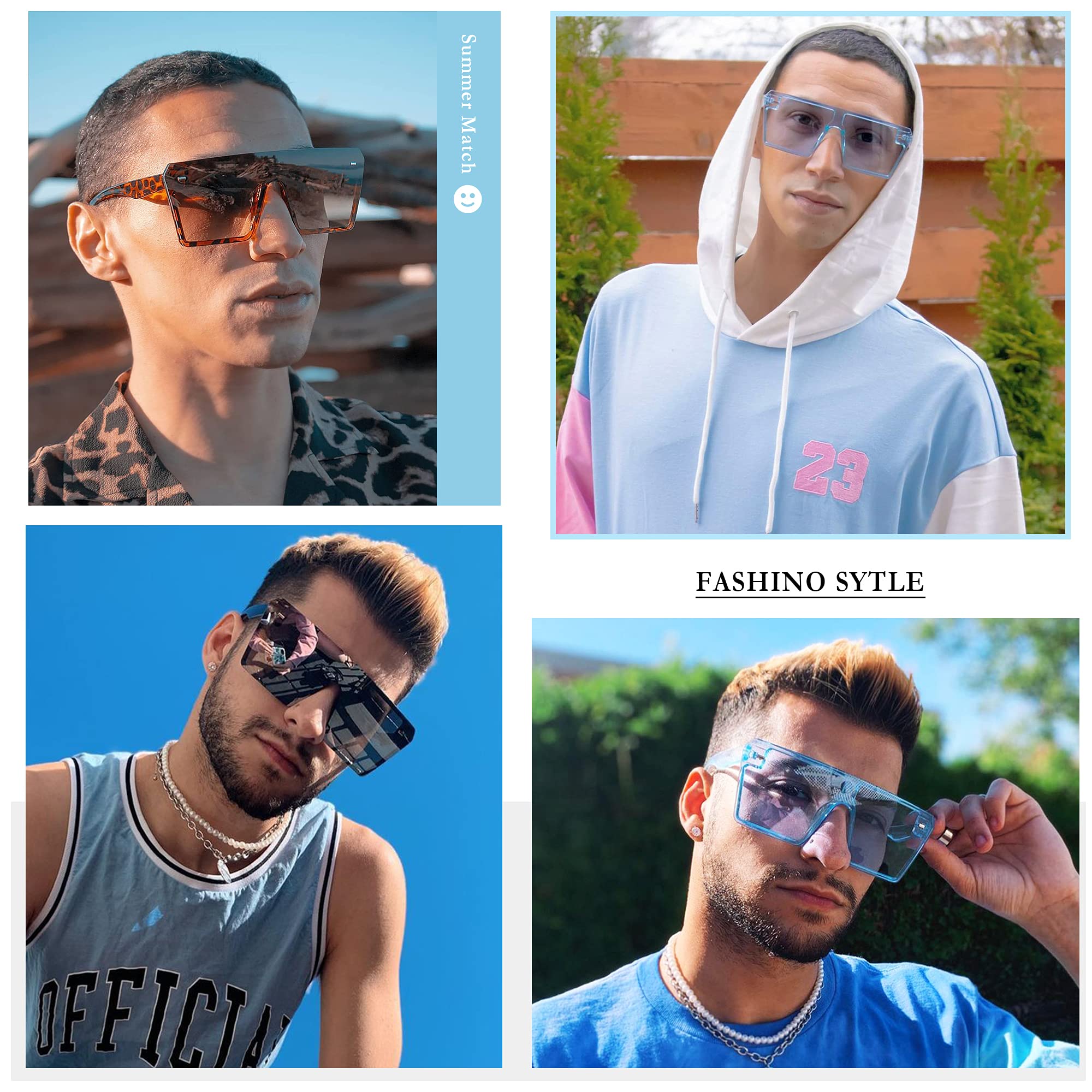 VANLINKER Flat Top Oversized Shield Sunglasses for Women Men Square Rimless Fashion Shades VL9517 With Black Frame and Silver Frame
