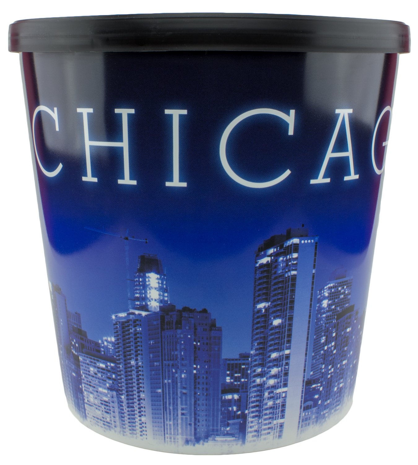 Signature Popcorn - Gourmet 1-Gallon Blue Chicago Skyline Reusable Plastic Bucket Tin - Half Caramel Half Cheddar Cheese Flavor
