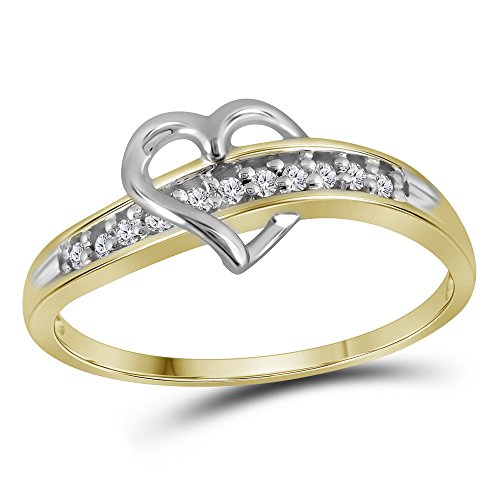 Sonia Jewels Size - 11-10k Yellow and White Two 2 Tone Gold Heart Shape Round Cut Ladies Diamond Wedding Ring Band 8mm (.05 cttw)