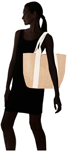 The Drop Women's Tracy Large Canvas Detail Straw Tote, Ivory, One Size