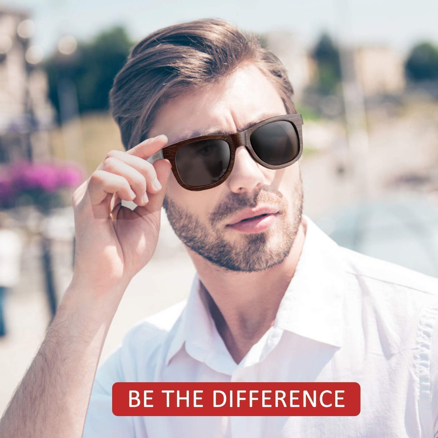 WOODWORD Polarized Wood Sunglasses for Men Women - Bamboo Wood Sunglasses with Wood Case (Black)