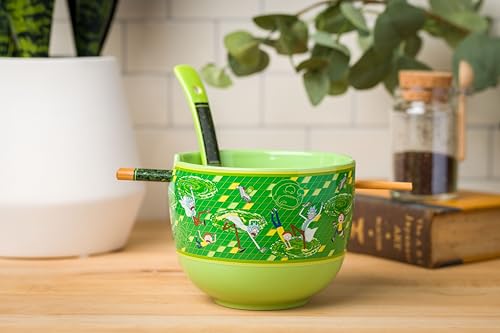 Silver Buffalo Rick and Morty Floating Portal Ceramic Ramen Noodle Rice Bowl with Chopsticks and Spoon, Microwave Safe, 20 Ounces