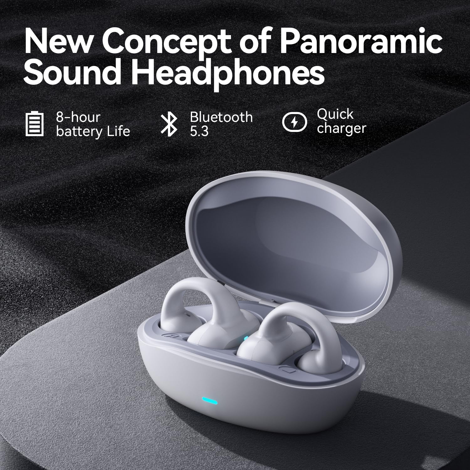 Sanag Earring Wireless Earbuds Bluetooth 5.3 with Microphone Open Ear Clip On Headphones with Charging Case Compatible with iPhone/Samsung Phone for Men,Women - White