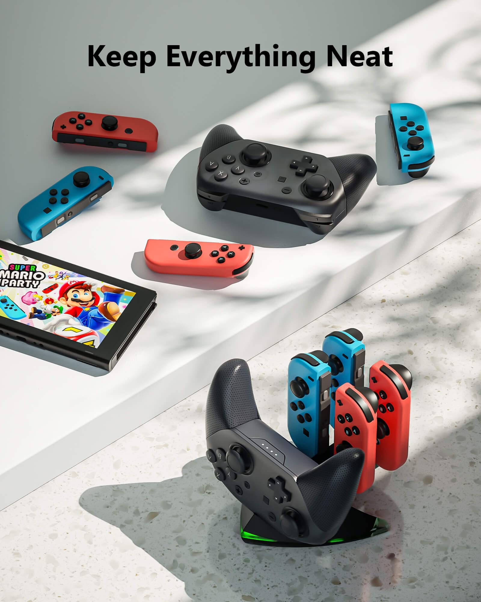VOYEE 5-in-1 Charging Dock Compatible with Nintendo Switch Controller and Joycons with Led Indication, Charging Protection - Upgraded