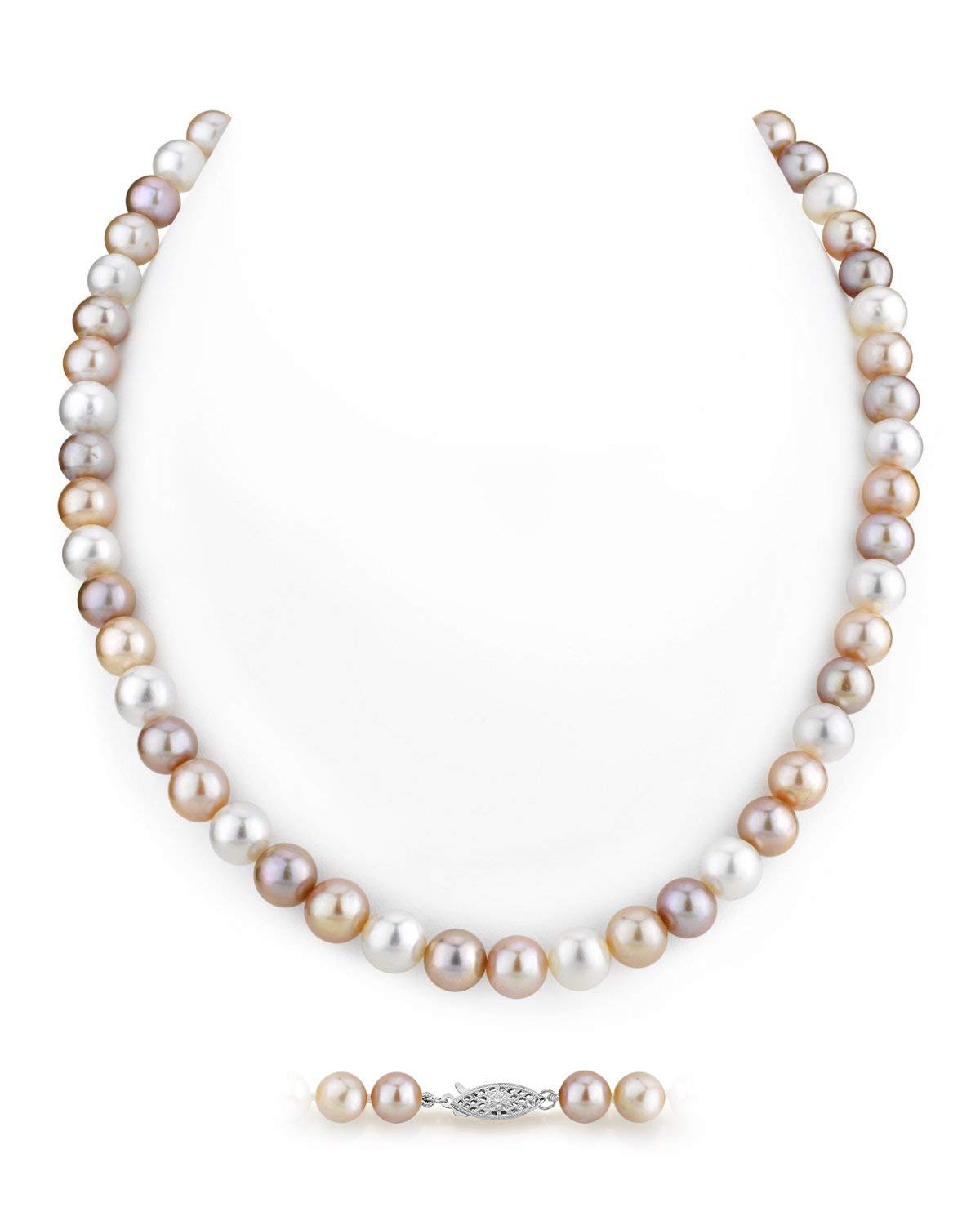 The Pearl Source 7.0-7.5mm Freshwater Pearl Necklace for Women - Pearl Strand Necklace | Multi-Color 18" Length Pearl Necklace with Genuine Cultured Pearls