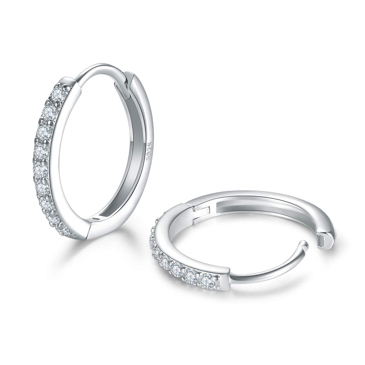 Sterling Silver Hoop Earrings | Sterling Silver Stud Earrings for Women - 6 Pairs Hypoallergenic Tiny Cubic Zirconia Stud Earrings Set & Cartilage Earring Hoops