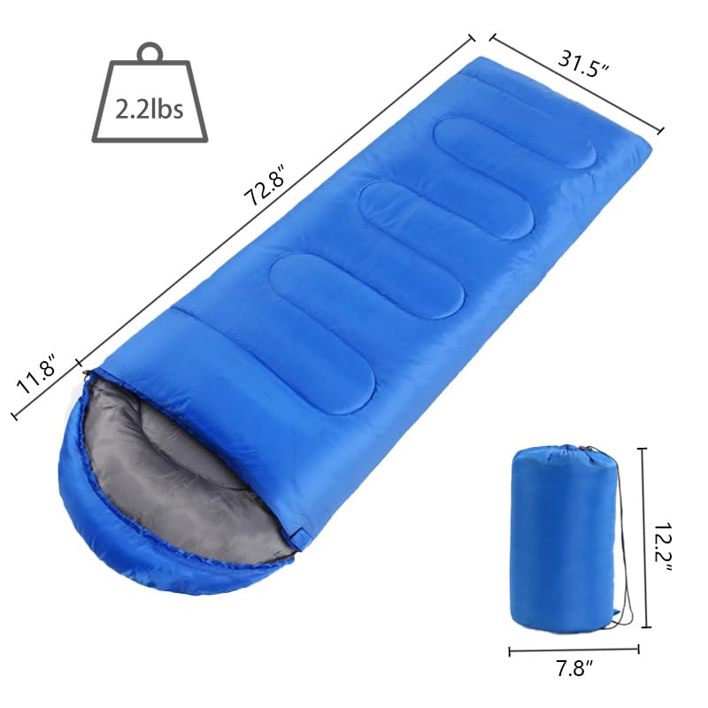 Wind Tour 3 Season Lightweight Waterproof Indoor & Outdoor Spliceable Single Sleeping bag 1.35kg with left and right zippers for Hiking Backpacking Camping (Blue with left zipper)
