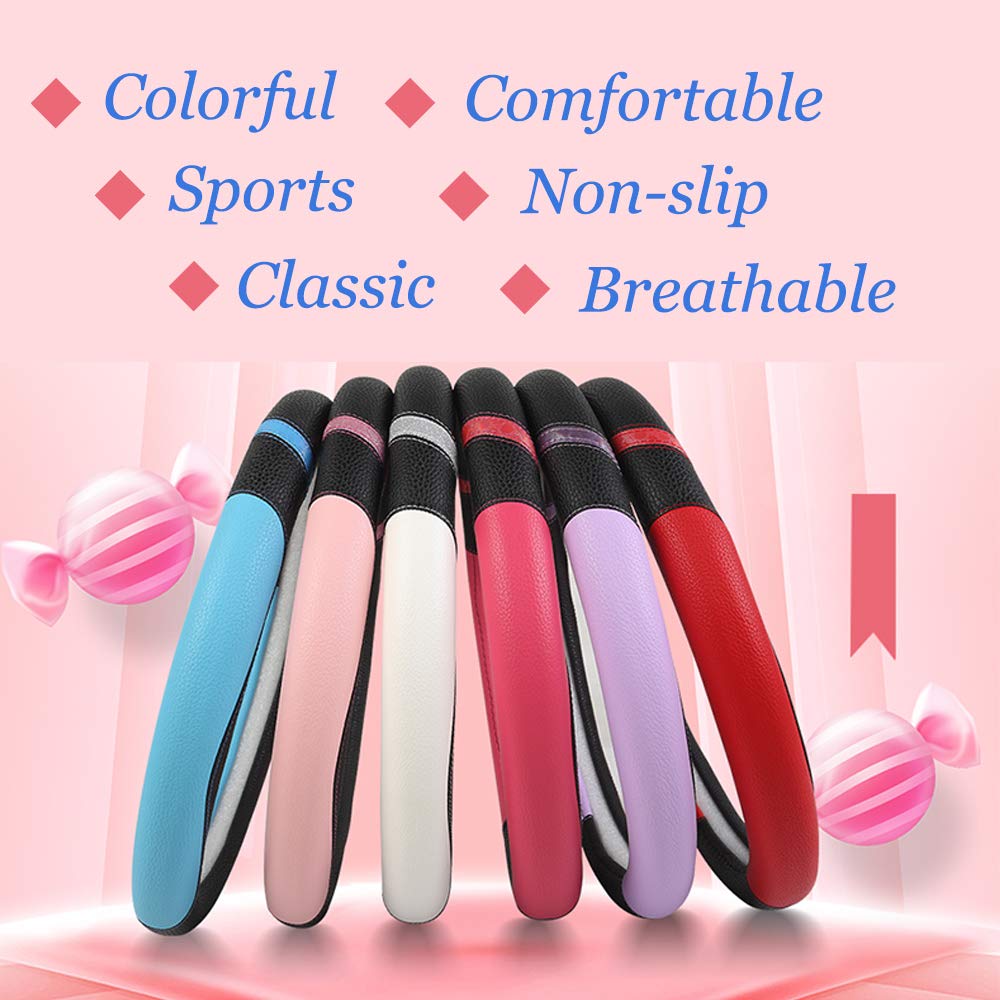 Steering Wheel Cover for Women Leather Universal Steering Wheel Covers for Car 15 inch (Pink)