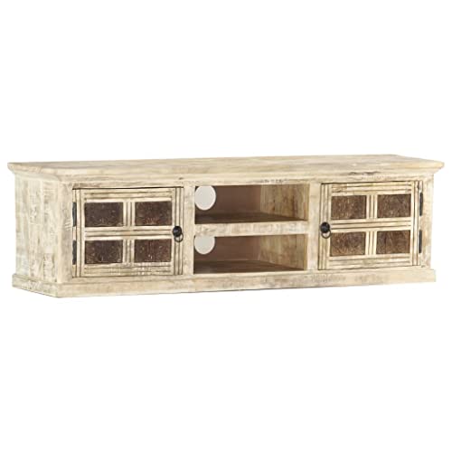 THYUOVAI TV Cabinet,Media Cabinet Tv Console Stereo Cabinet Low Board Suitable for Living Room,Bedroom,Closet,Hallway,Foyer,Office White 51.2"x11.8"x14.2" Solid Mango Wood