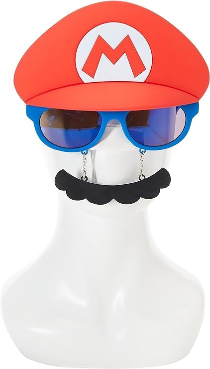 Sun-Staches Nintendo Official Mario Sunglasses, UV400 Costume Accessory, Red Mask One Size Fits Most