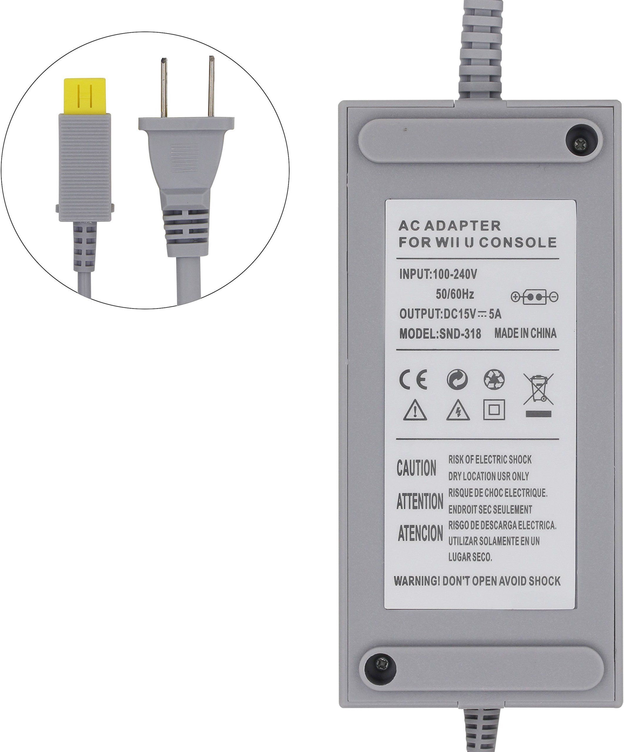 tesha Universal 100-240V Wall AC Adapter 15V 5A Power Charger Cord for Nintendo Wii U Console