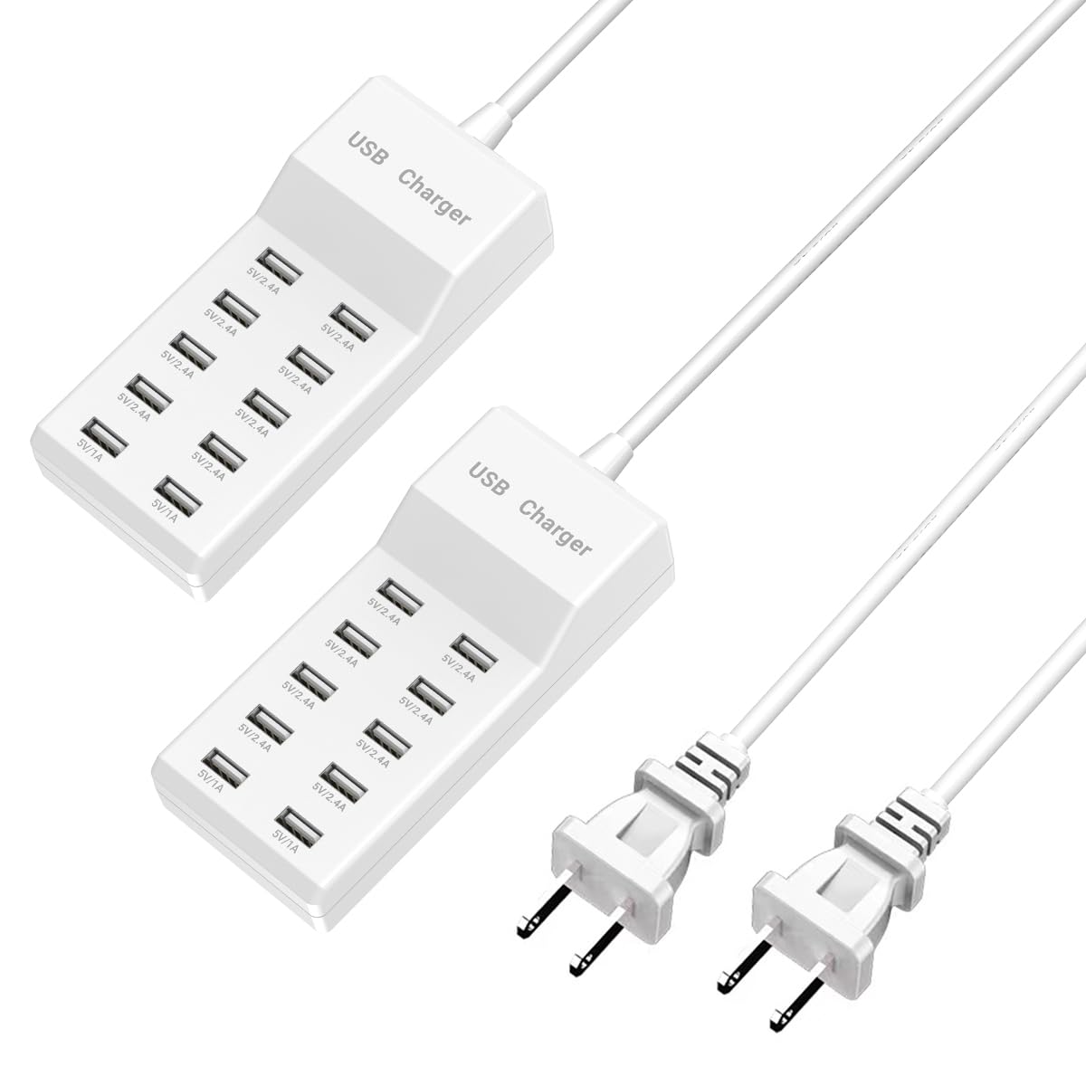 USB Charging Station-10 Ports USB Charger Dock, USB Multiple Port Charger,70.8 Inch Extension Cord,Suitable for Various Devices Mobile Phones, Cameras, Bluetooth Headsets(2PC)