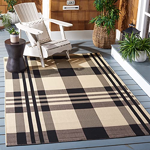 SAFAVIEH Courtyard Collection Accent Rug - 4' x 5'7", Black & Bone, Plaid Design, Non-Shedding & Easy Care, Indoor/Outdoor & Washable-Ideal for Patio, Backyard, Mudroom (CY6201-216)